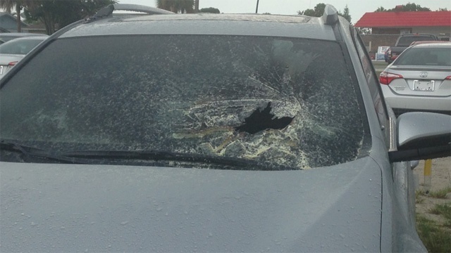 Lightning struck windshield. : weather